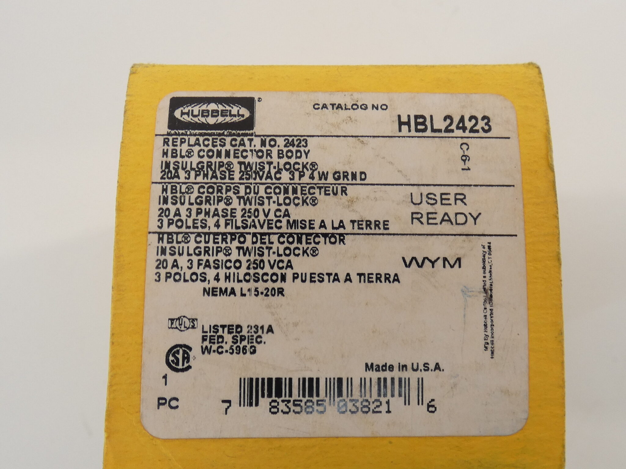 Hubbell HBL2423 Connector Body, 20A, 3PH, 250VAC, 3P – GPM Surplus