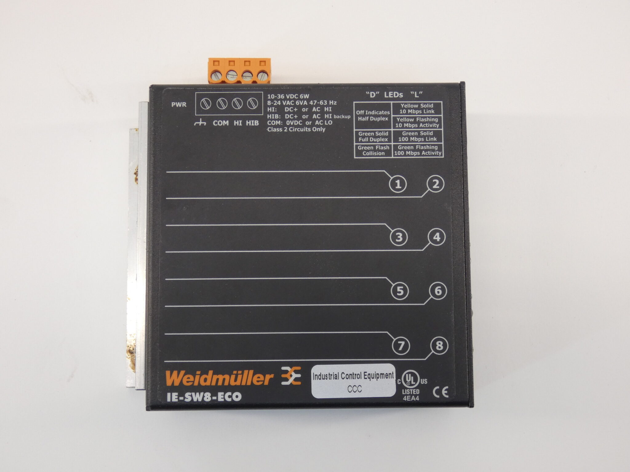 Weidmuller IE-SW8-ECO Ethernet Switch, 10-36 VDC, 6W, 8-24 VAC, 8 Port ...