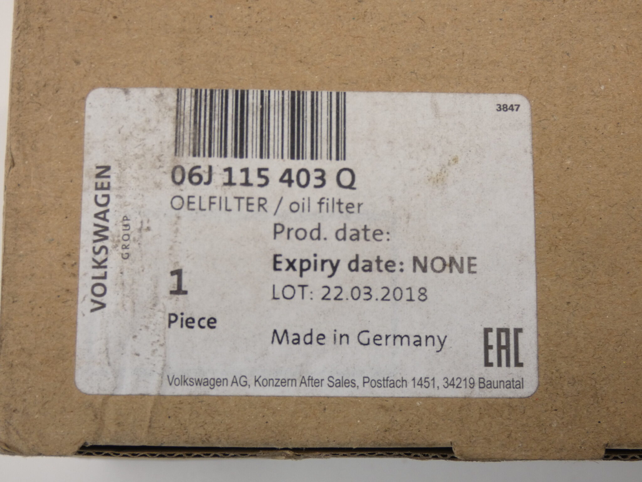 Volkswagen 06J 115 403 Q Oil Filter – GPM Surplus