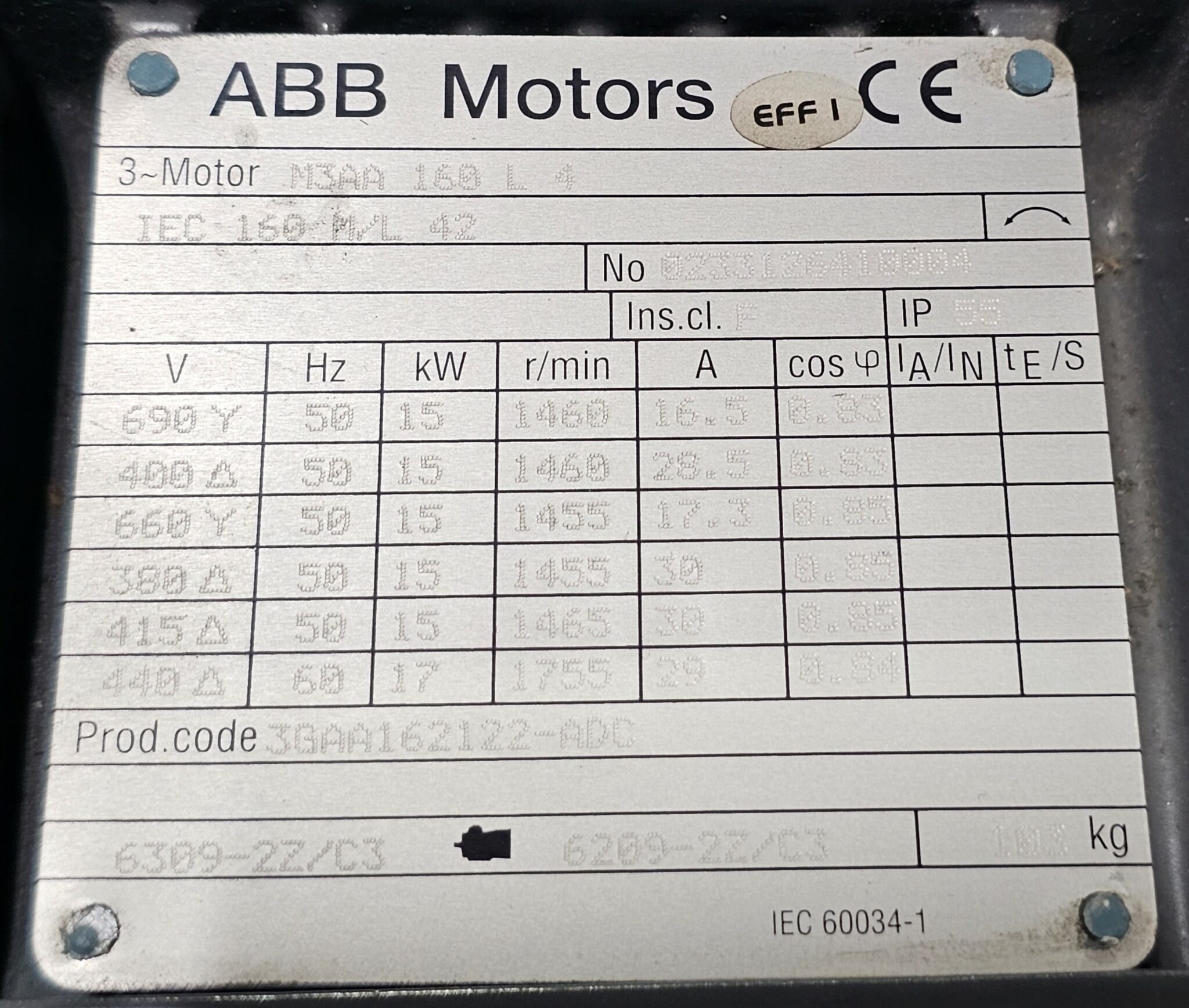 20HP ABB M3AA 160 L 4 Motor, 3GAA162122-ADC, 3PH – GPM Surplus