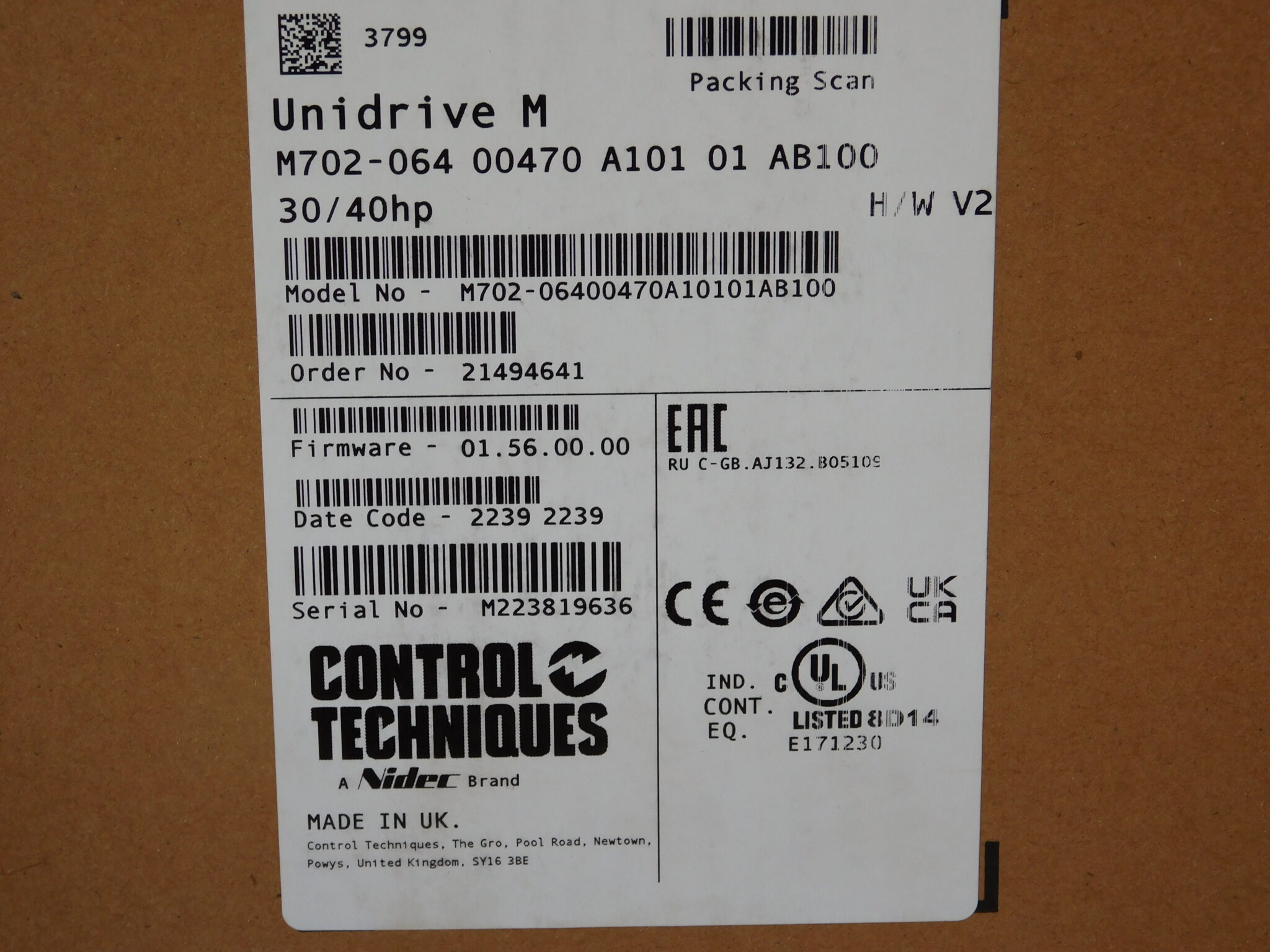 30/40HP Nidec Control Techniques M702-064 00470 Inverter Drive Unidrive ...