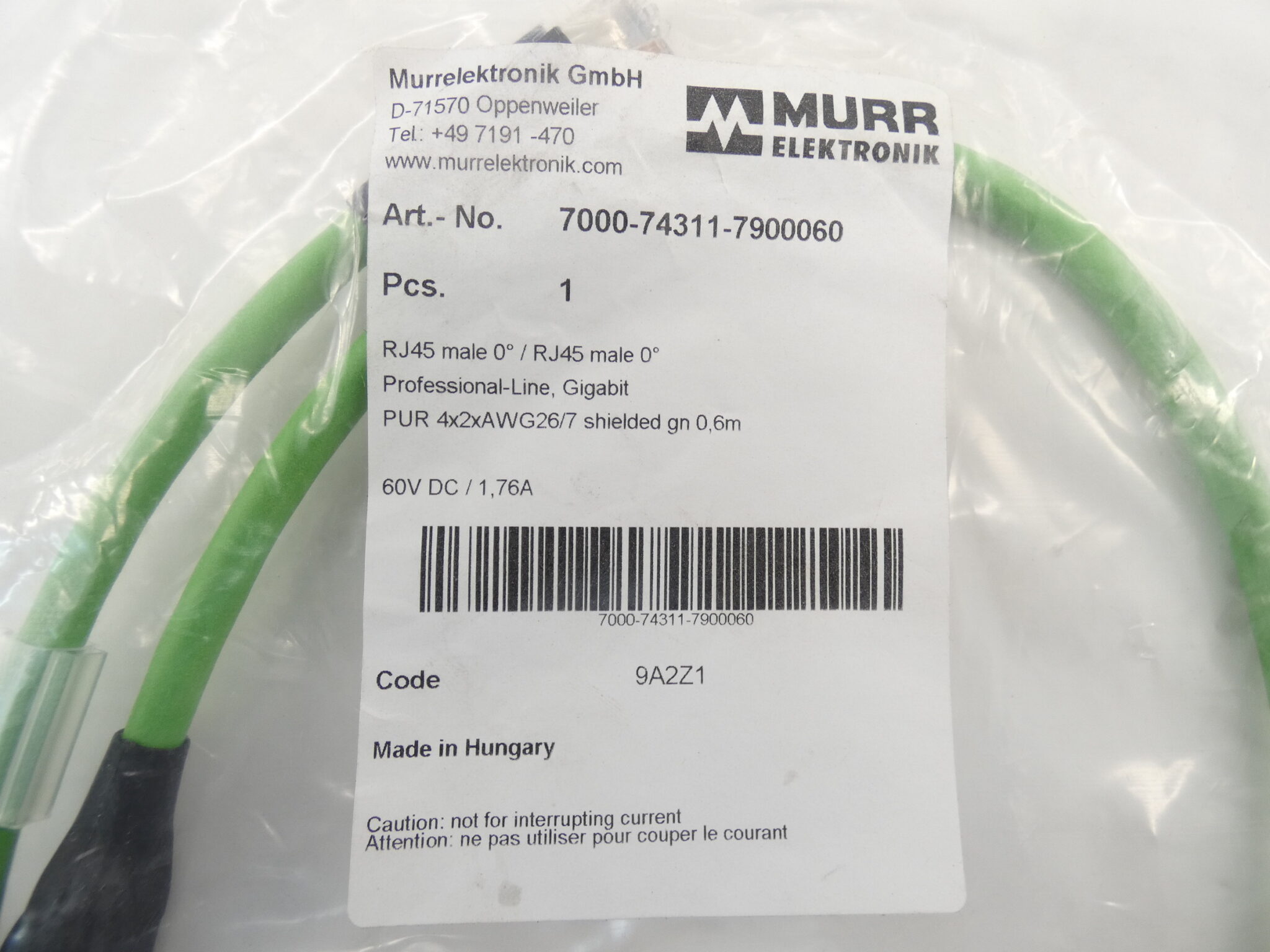Murr Elektronik 7000-74311-7900060 Cable, 0.6M – GPM Surplus