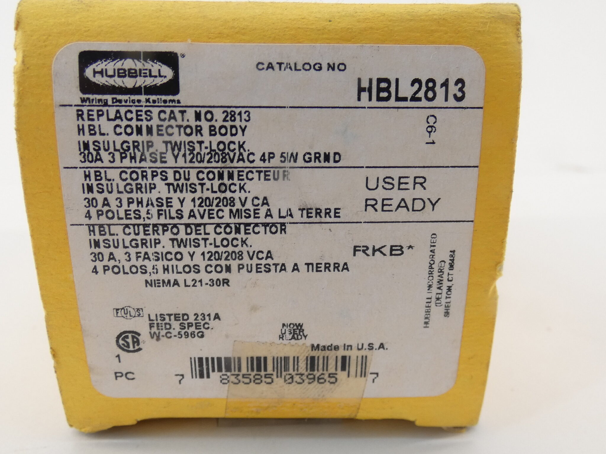 Hubbell HBL2813 Connector Plug Twist-Lock Receptacle, 120/208V, 30A ...