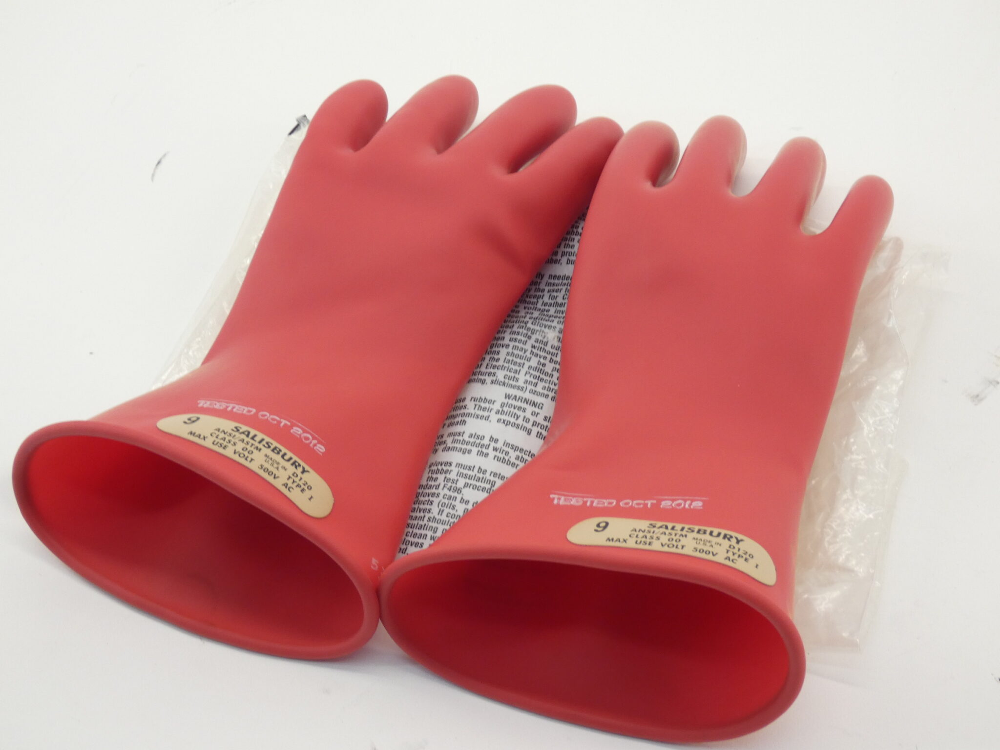 Salisbury Red Lineman Rubber Glove Size 9 500VAC Class 00 Type I ANSI ...