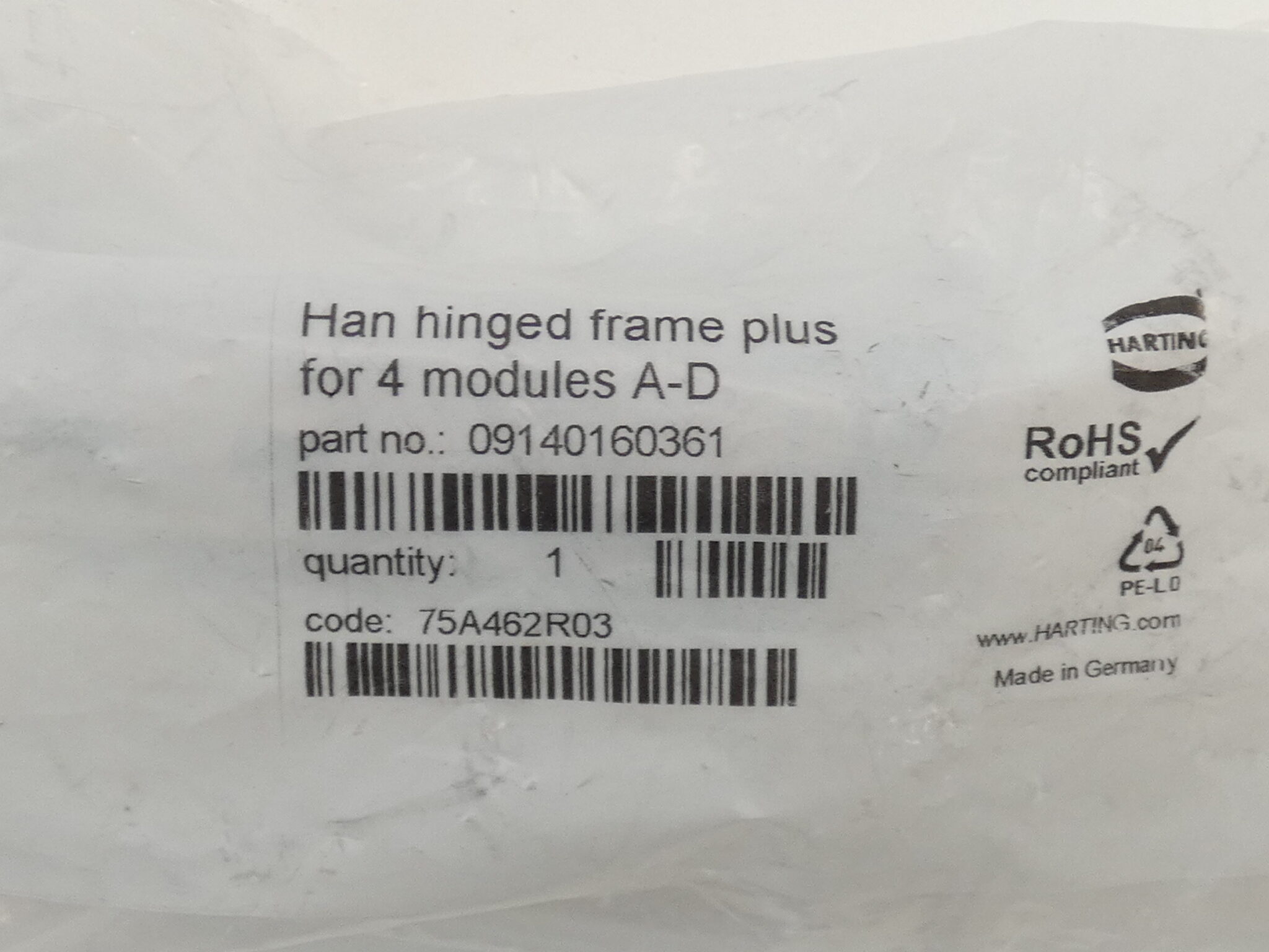 Han Harting 09140160361 Hinged Frame for 4 Modules A-D – GPM Surplus
