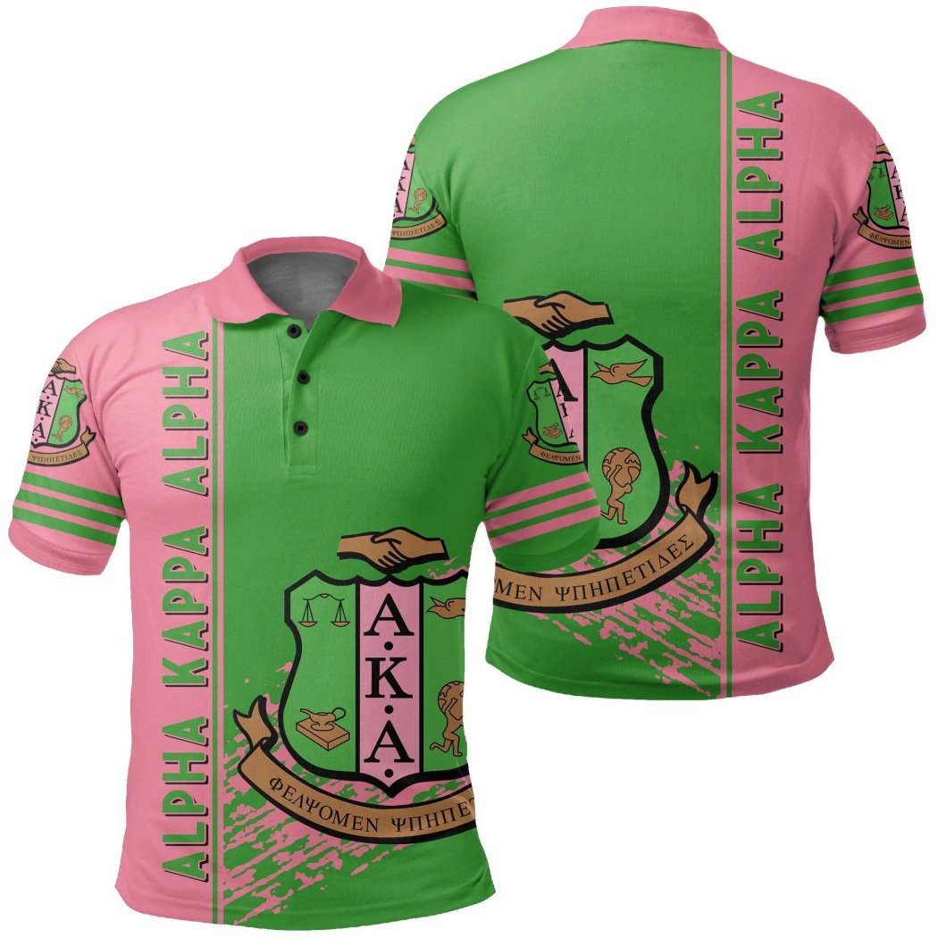 Alpha Kappa Alpha 1908 Aka Emblem Pink And Green Polo Shirt – Zsweater