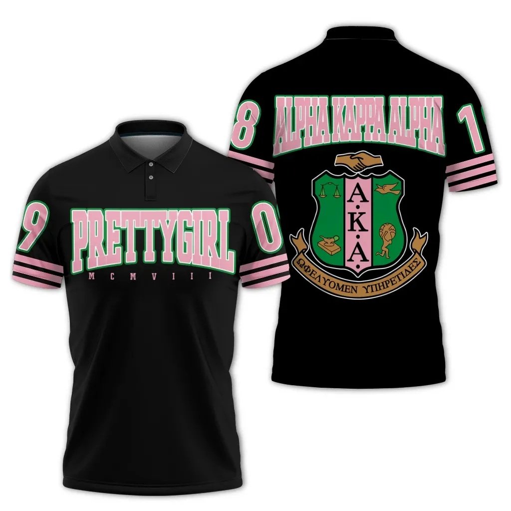 Alpha Kappa Alpha Emblem Pretty Girl Mcmviii Black Polo Shirt ...